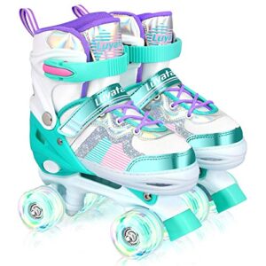 luyata roller skates for girls boys adjustable, 4 size ages 6-12 & 3-5, kids roller skates with light up 8 shining wheels, 3 color shining roller skates for toddlers boys girls beginners