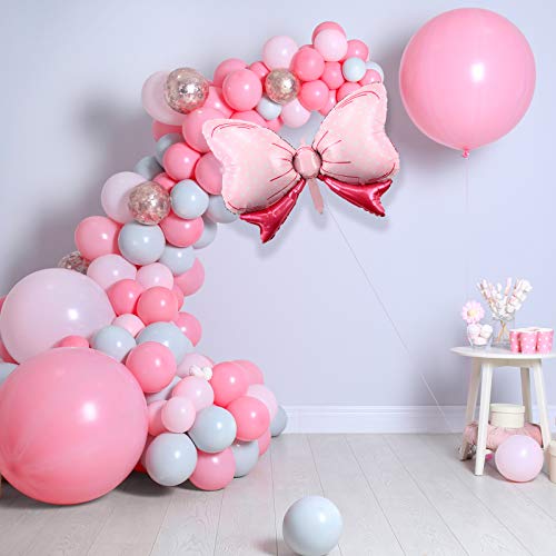 119 Mouse Balloon Garland Arch Kit Includes Pink Bow Foil Balloons, Pink Rose Red Black Dot Latex Balloons with Balloon Strip and Glue Points for Mouse Theme Party Baby Shower Birthday Wedding Decor