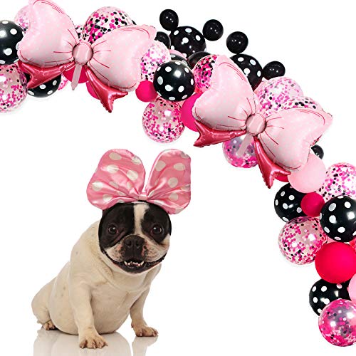 119 Mouse Balloon Garland Arch Kit Includes Pink Bow Foil Balloons, Pink Rose Red Black Dot Latex Balloons with Balloon Strip and Glue Points for Mouse Theme Party Baby Shower Birthday Wedding Decor