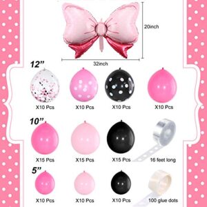 119 Mouse Balloon Garland Arch Kit Includes Pink Bow Foil Balloons, Pink Rose Red Black Dot Latex Balloons with Balloon Strip and Glue Points for Mouse Theme Party Baby Shower Birthday Wedding Decor