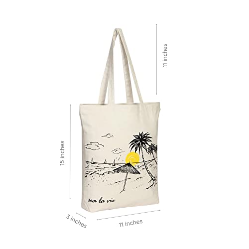 Eco Right Aesthetic Canvas Tote Bag for Women: Spacious, Zippered Closure, Reusable, Ideal for Beach, Shopping, Travel, School, Groceries - Cute & Eco-Friendly Gift for Girls, Teachers, Mothers