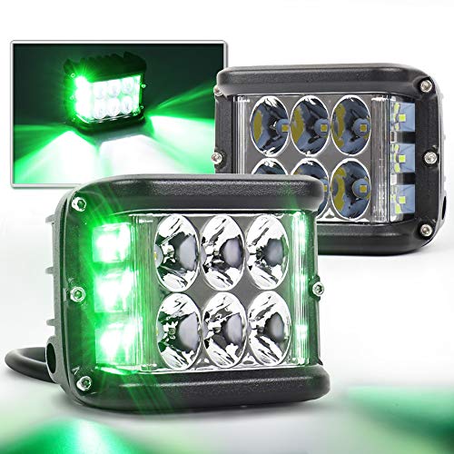 OVOTOR Dual Side Shooter LED Lights 4inch Green DRL Solid&Strobe Off Road LED Pod Lights Driving Lights for Jeep Tractor Plow Truck SUV ATV Motorcycle