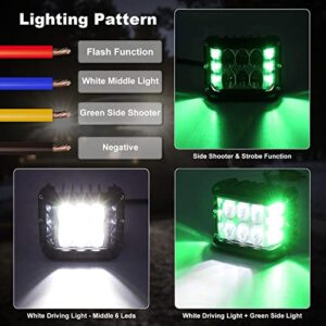 OVOTOR Dual Side Shooter LED Lights 4inch Green DRL Solid&Strobe Off Road LED Pod Lights Driving Lights for Jeep Tractor Plow Truck SUV ATV Motorcycle