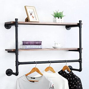 jianzhuo industrial pipe clothing rack wall mounted with wood shelf,rustic retail garment rack display rack cloths rack,pipe shelving floating shelves