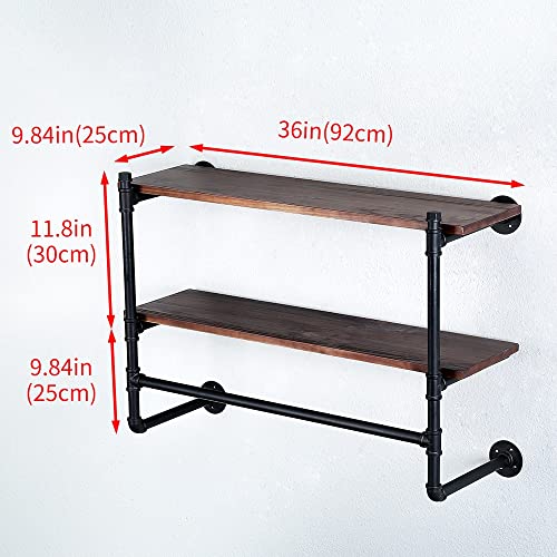 JIANZHUO Industrial Pipe Clothing Rack Wall Mounted with Wood Shelf,Rustic Retail Garment Rack Display Rack Cloths Rack,Pipe Shelving Floating Shelves