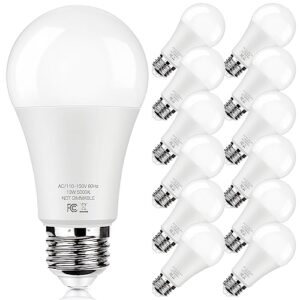 led light bulbs 100w equivalent 1500 lumens, a19 13w 5000k daylight white non-dimmable, super bright no flicker standard e26 edison screw bulbs for home, bedroom, office lamp, 12-pack