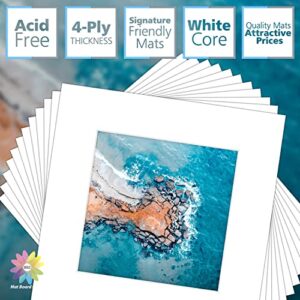 Mat Board Center, 12x12 White Mats for 8x8 Pictures - Acid Free, 4-ply Thickness, White Core, Bevel Cut - for Pictures, Photos, Framing - Pack of 12