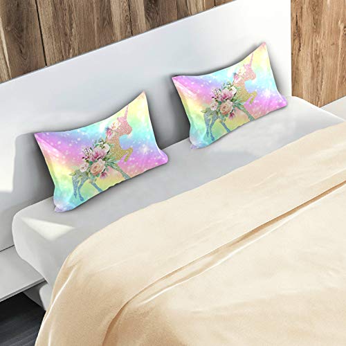 Blueangle Rainbow Unicorn Satin Pillowcase for Hair and Skin Silk Pillowcase, Standard Size(20x26 inches) - Slip Cooling Satin Pillow Covers with Envelope Closure