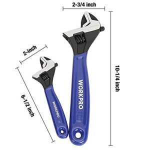 WORKPRO 2-piece Adjustable Wrench Set, 6-Inch & 10-Inch Wrenches, Wide Jaw Black Oxide Wrench With Cushion Grip, Metric & SAE Scales, Cr-V Steel, for Home, Garage, Workshop