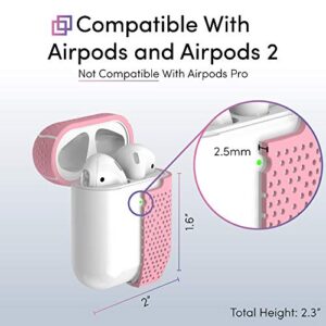 TALK WORKS AirPods Case Cover with Keychain - Protective Hard Silicone Skin for AirPods Keychain Case Clip Carabiner Wireless Charging Compatible with Apple Air Pod Carrying Case Series 1 & 2 - Pink