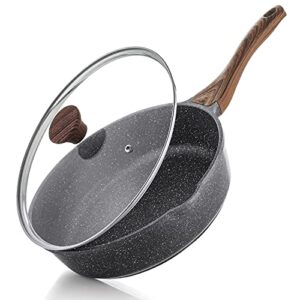 sensarte nonstick deep frying pan skillet, 11-inch saute pan with lid, stay-cool handle, chef pan healthy stone cookware cooking pan, induction compatible, pfoa free