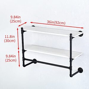 HAOVON Industrial Pipe Clothing Rack Wall Mounted Wood Shelf,Pipe Shelving Floating Shelves,Retail Garment Rack Display Rack Clothes Racks(2 Tier,36in)