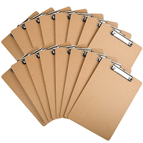 16 Pack Clipboards Letter Size 9" x 12.5" Eco-Friendly Wood Clip Boards Hardboard for A4 Paper Low Profile Clip for Office, School, Classroom Supplies, Hospital, Traveling, Party, Brown