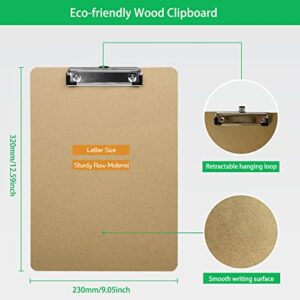 16 Pack Clipboards Letter Size 9" x 12.5" Eco-Friendly Wood Clip Boards Hardboard for A4 Paper Low Profile Clip for Office, School, Classroom Supplies, Hospital, Traveling, Party, Brown