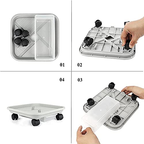 BangQiao 2 Pack 8.80 Inch Base Width Gray Plastic Square Plant Caddy with Wheels, Drainage,and Water Container, Rolling Pot Dolly Trolley Stand Holder Pallet with Caster for Indoor Outdoor Planter