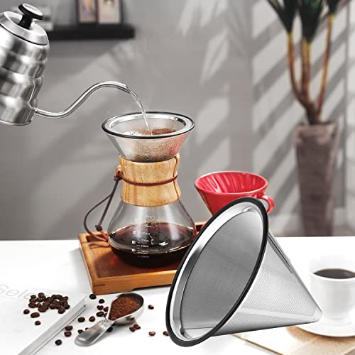 TEEMADE Pour Over Coffee Filter Metal Base Reusable Stainless Steel Coffee Dripper Perfect for Chemex Hario Bodum & Other Coffee Makers Paperless Coffee Filter for Sustainable Brewing