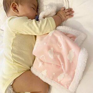 American Baby Company Heavenly Soft Chenille/Sherpa Security Blanket, 3D Pink Cloud, 14" X 14", for Boys & Girls