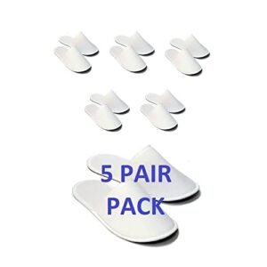 chochili 5 pairs fabric packed disposable hotel slippers for airbnb spa salon party wedding guests - fits up to adult us men size 10 & women size 11, white