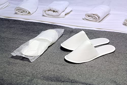 CHOCHILI 5 Pairs Fabric Packed Disposable Hotel Slippers for Airbnb Spa Salon Party Wedding Guests - Fits up to Adult US Men Size 10 & Women Size 11, White