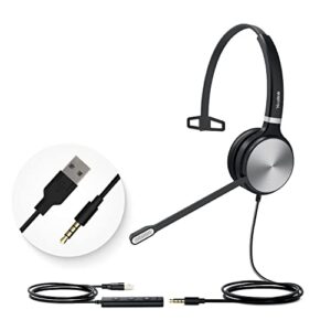 Yealink UH36 Professional Wired Headset - Telephone Headphones for Calls and Music, Noise Cancelling Headset with Mic for Computer PC Laptop（for Teams Optimized, Mono,3.5mm Jack/USB Connection）