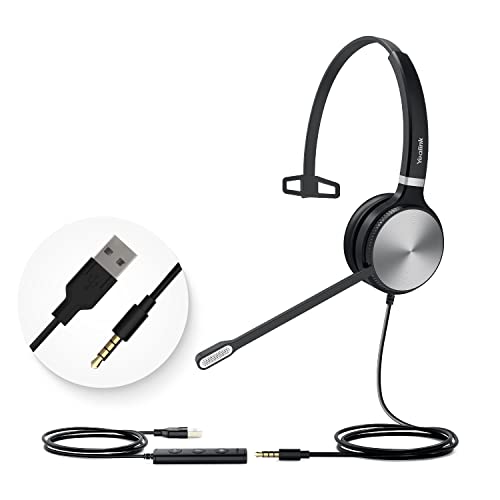 Yealink UH36 Professional Wired Headset - Telephone Headphones for Calls and Music, Noise Cancelling Headset with Mic for Computer PC Laptop（for Teams Optimized, Mono,3.5mm Jack/USB Connection）