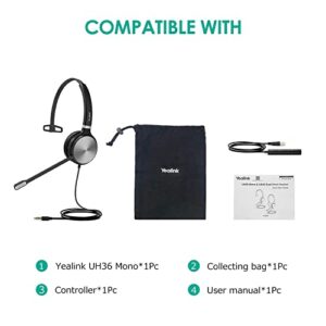 Yealink UH36 Professional Wired Headset - Telephone Headphones for Calls and Music, Noise Cancelling Headset with Mic for Computer PC Laptop（for Teams Optimized, Mono,3.5mm Jack/USB Connection）