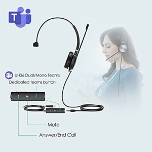 Yealink UH36 Professional Wired Headset - Telephone Headphones for Calls and Music, Noise Cancelling Headset with Mic for Computer PC Laptop（for Teams Optimized, Mono,3.5mm Jack/USB Connection）