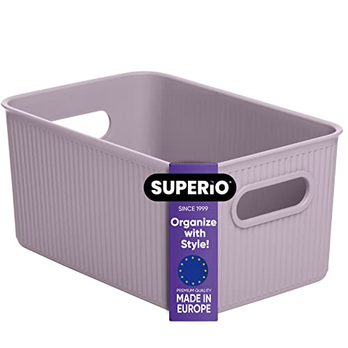 Superio Ribbed Collection - Decorative Plastic Open Home Storage Bins Organizer Baskets, Medium Lilac Purple (1 Pack) Container Boxes for Organizing Closet Shelves Drawer Shelf 5 Liter