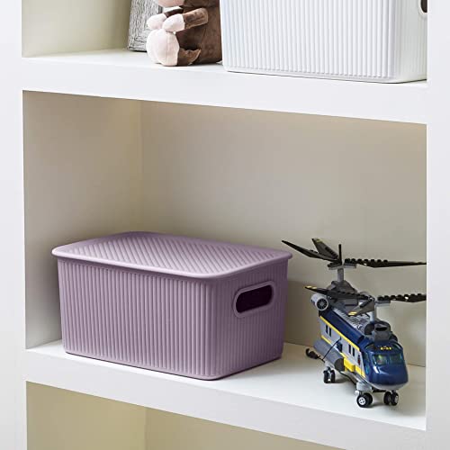 Superio Ribbed Collection - Decorative Plastic Open Home Storage Bins Organizer Baskets, Medium Lilac Purple (1 Pack) Container Boxes for Organizing Closet Shelves Drawer Shelf 5 Liter