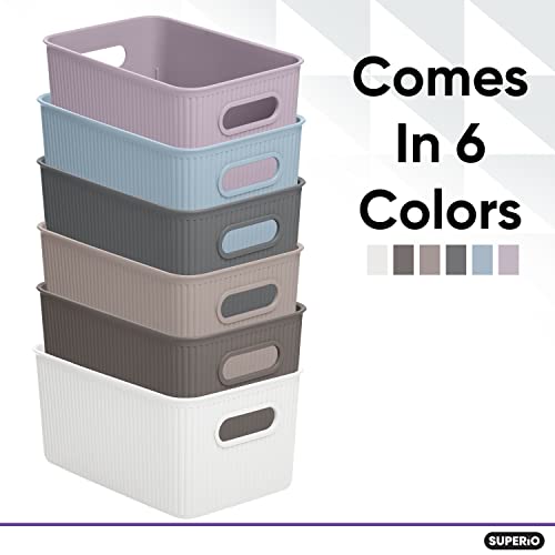 Superio Ribbed Collection - Decorative Plastic Open Home Storage Bins Organizer Baskets, Medium Lilac Purple (1 Pack) Container Boxes for Organizing Closet Shelves Drawer Shelf 5 Liter