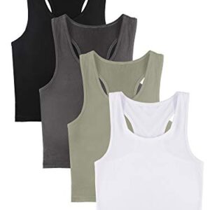 4 Pieces Basic Workout Crop Tank Tops Sleeveless Racerback Sport Tank Top for Women Yoga Running (Black, Charcoal Gray, Olive Green, Medium)