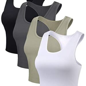 4 Pieces Basic Workout Crop Tank Tops Sleeveless Racerback Sport Tank Top for Women Yoga Running (Black, Charcoal Gray, Olive Green, Medium)