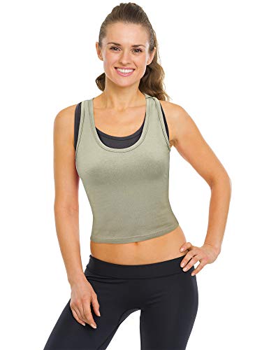 4 Pieces Basic Workout Crop Tank Tops Sleeveless Racerback Sport Tank Top for Women Yoga Running (Black, Charcoal Gray, Olive Green, Medium)