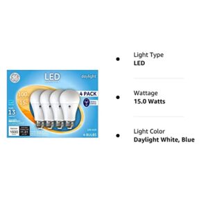 GE Daylight 100 Watt Replacement LED Light Bulbs, General Purpose, Bluish White Light Bulbs 4 Pack (Daylight, 4 Pack)