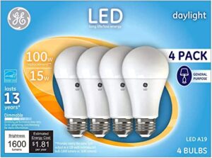 ge daylight 100 watt replacement led light bulbs, general purpose, bluish white light bulbs 4 pack (daylight, 4 pack)