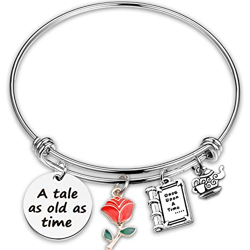 Scwasen A Tale As Old As Time Beauty And The Beast Bracelet Belle Rose Inspired Bangle Jewelry Princess Bracelet Belle Rose Flower Jewelry (bracelet)