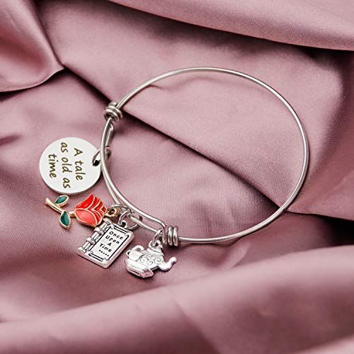 Scwasen A Tale As Old As Time Beauty And The Beast Bracelet Belle Rose Inspired Bangle Jewelry Princess Bracelet Belle Rose Flower Jewelry (bracelet)