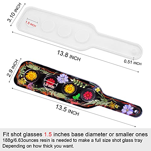 ResinWorld Shot Glass Serving Tray Mold, Shot Glass Holder Mold for Resin, 4 Holes Shot Glasses Tray Resin Mold, for Party Home Decor