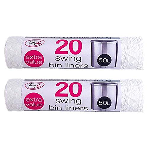 TidyZ 40 x Extra Strong Swing Bin Liners with Tie Handles Refuse Sacks White 50 Litres - 90 x 120cm