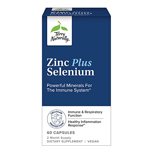 Terry Naturally Zinc Plus Selenium - 60 Capsules - Immune Support, Respiratory Function, Cellular Protection - Non-GMO, Vegan - 60 Servings