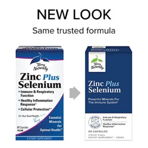 Terry Naturally Zinc Plus Selenium - 60 Capsules - Immune Support, Respiratory Function, Cellular Protection - Non-GMO, Vegan - 60 Servings