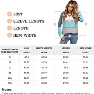 SHEWIN Womens Striped Color Block Lightweight Knit Hooded Sweater Casual Long Sleeve V Neck Drawstring Hoodies Pullover Sweatshirt Fall Outfits for Women,US 16-18(XL),Light Grey