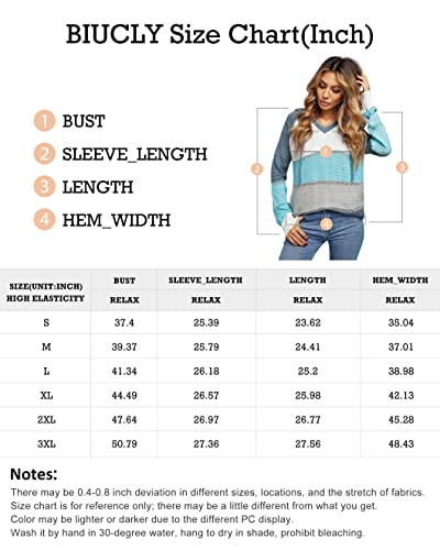 SHEWIN Womens Striped Color Block Lightweight Knit Hooded Sweater Casual Long Sleeve V Neck Drawstring Hoodies Pullover Sweatshirt Fall Outfits for Women,US 16-18(XL),Light Grey