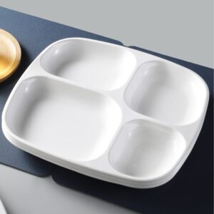 HOMEREFROM 8 Pcs -10.2”Meal Trays Melamine Compartment Dessert/Salad Plates, 4 Section Compartment Divided Plates, melamine platter,Salads, noodles, burgers,Safe for Dishwasher (White)