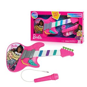 barbie rock star guitar, interactive electronic toy guitar with lights, sounds, and microphone, kids toys for ages 3 up by just play