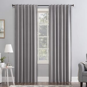 sun zero hampshire velvet noise reducing thermal extreme total blackout back tab curtain panel, 50" x 108", gray