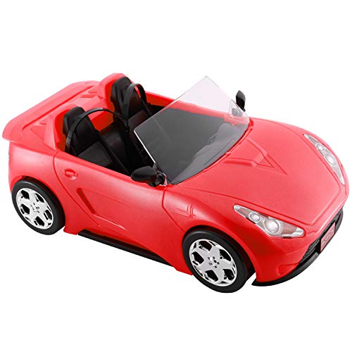 Convertible Car for Dolls, Glittering Deep Red Convertible Doll Vehicle with Working Seat Belts Ideal Gift Increase Children's Fun