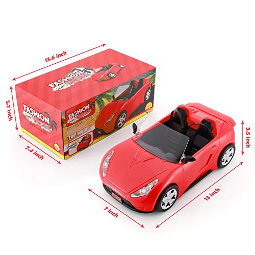 Convertible Car for Dolls, Glittering Deep Red Convertible Doll Vehicle with Working Seat Belts Ideal Gift Increase Children's Fun