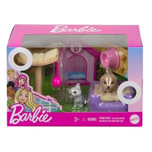 Barbie Doll Pet Theme Accessory Set - Storytelling Adventure Series ~ Pair with Dollhouse or Stand Alone Play ~ Puppy, Kitten, Scratching Post, Dog Bed, Toys and More