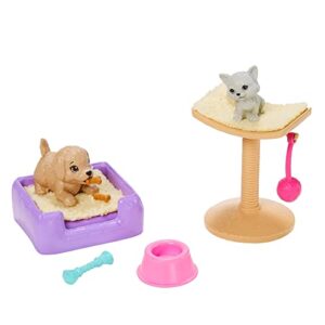 Barbie Doll Pet Theme Accessory Set - Storytelling Adventure Series ~ Pair with Dollhouse or Stand Alone Play ~ Puppy, Kitten, Scratching Post, Dog Bed, Toys and More